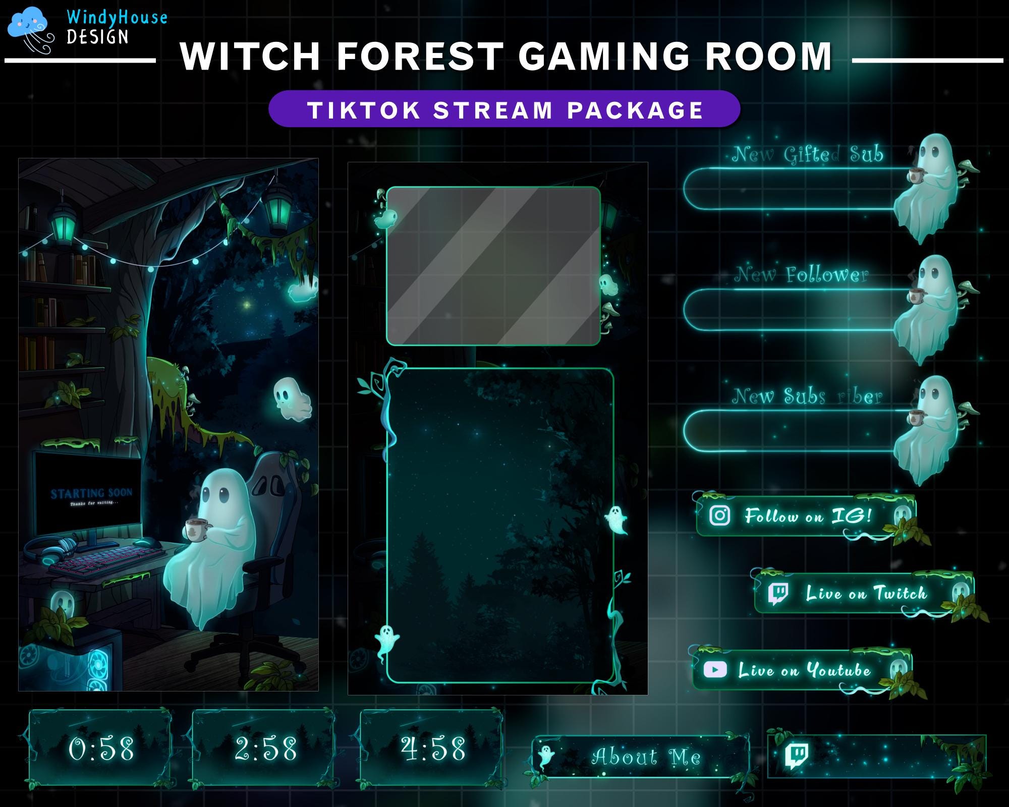 Animated Witch Forest Tiktok Stream Package, Ghost Gaming Room Stream ...