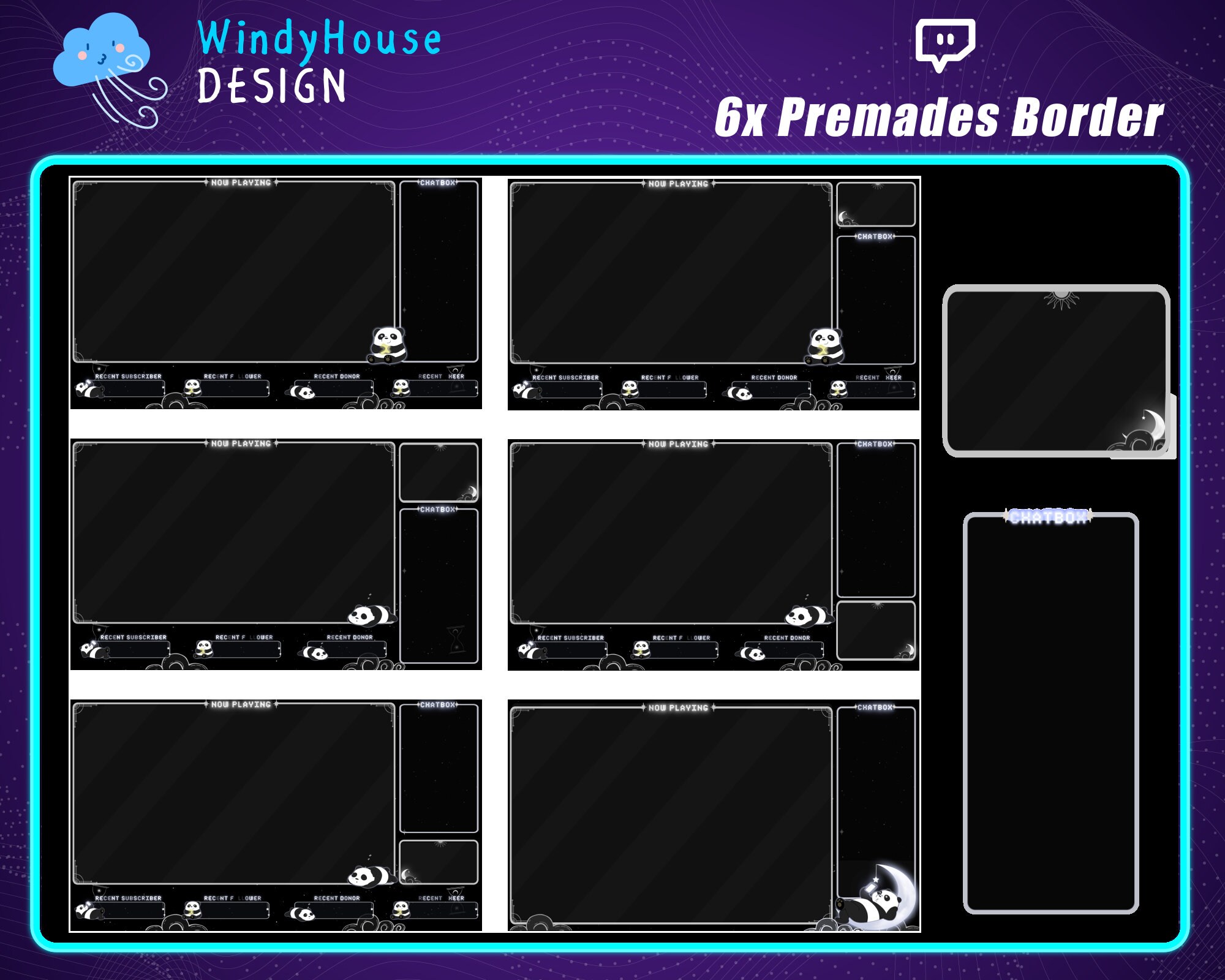 Animated Panda Twitch Overlay Stream Package / Celestial Night Overlays ...