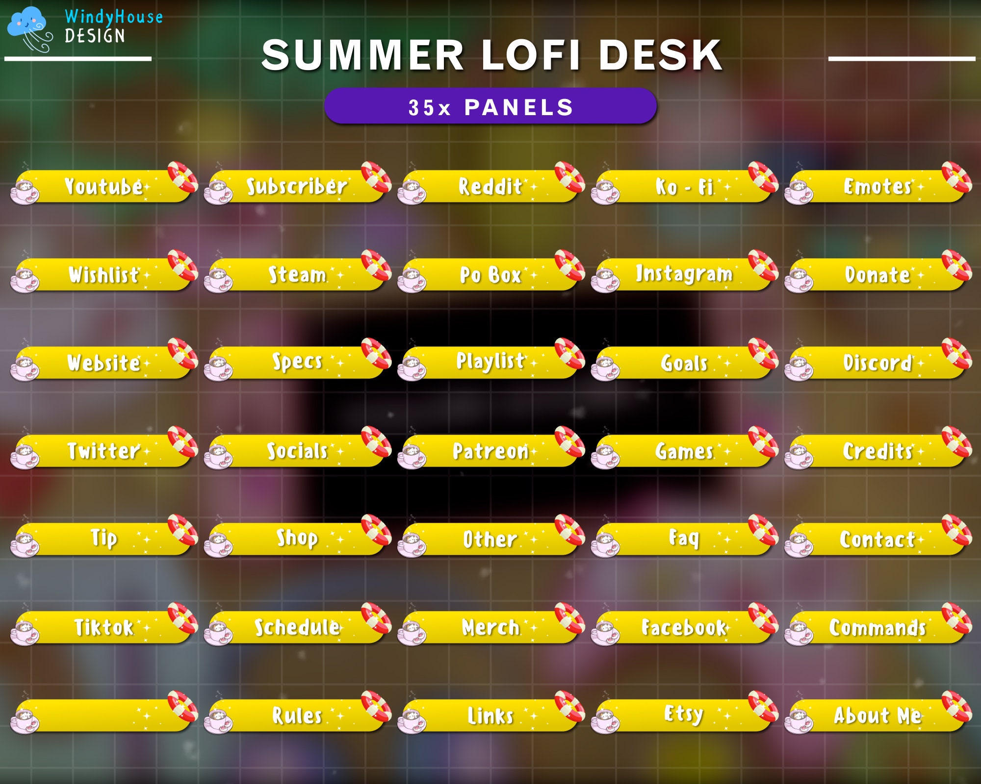 Animated Twitch Overlay Summer Desk, Animated Stream Package Cozy Lofi ...
