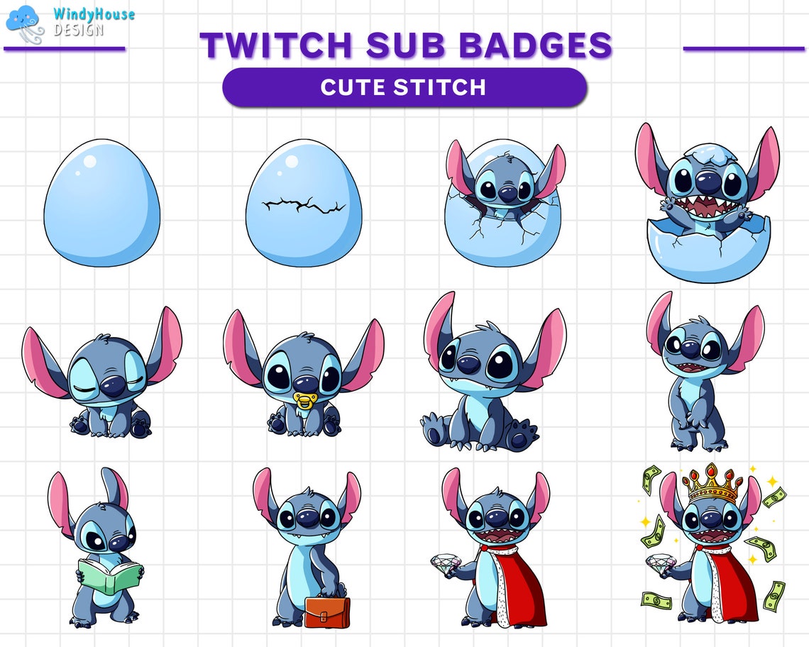 Cute Stitch Twitch Sub Badges/ Stitch Twitch Sub Badges Set/ Kawaii ...
