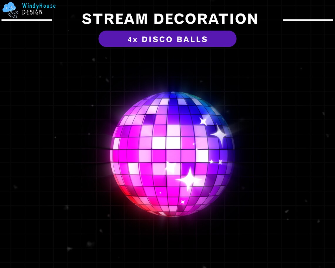 4x Animated Disco Balls Stream Decoration, Colorful Disco Ball Glowing ...