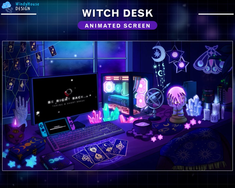 Animated Twitch Screens Witch Desk, Goth Twitch Overlay With Tarrot ...