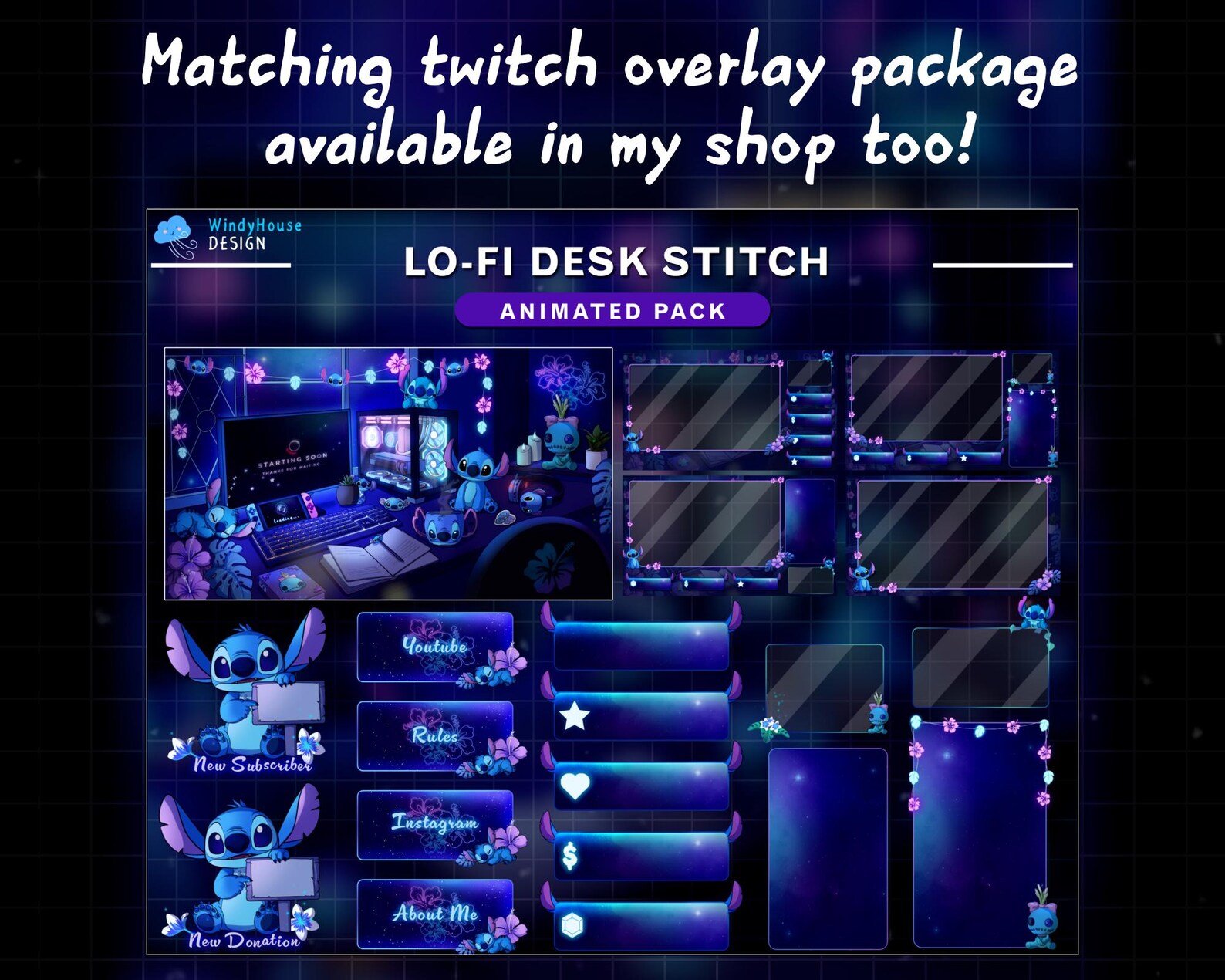 Animated Lo-fi Stitch Stream Package: Cozy Game Room Overlay - Etsy