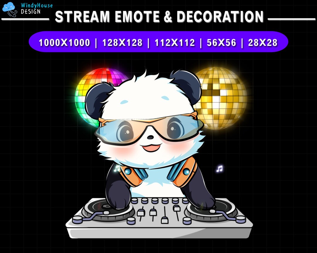 Animated DJ Panda Twitch Emote, Cute Panda Stream Emote, Discord Emote ...