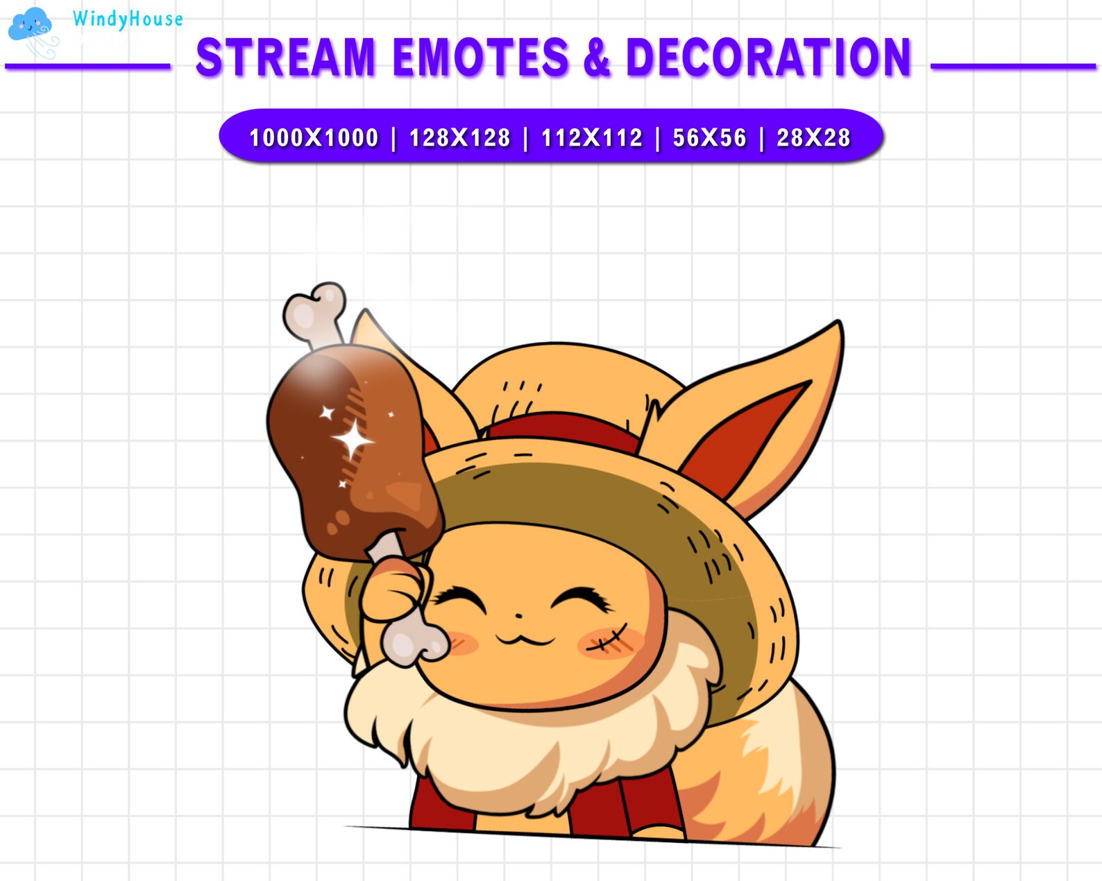 Animated Twitch Emote Straw Hat Eevee, Cute Eevee Stream Decoration ...