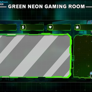 Animated Retro Neon Green Game Room Twitch Full Package, Cozy PC Room ...