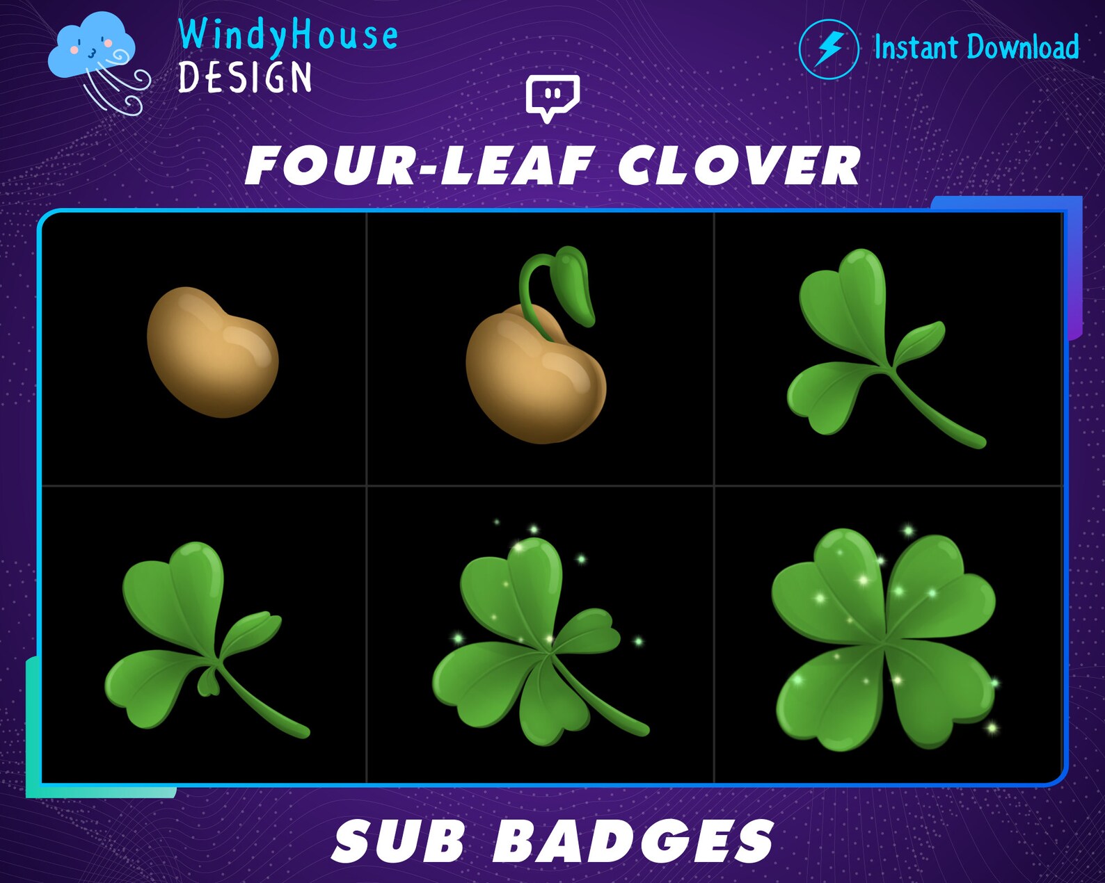 Four-leaf Clover Twitch Sub Badges Bit Badges Bit Loyalty - Etsy