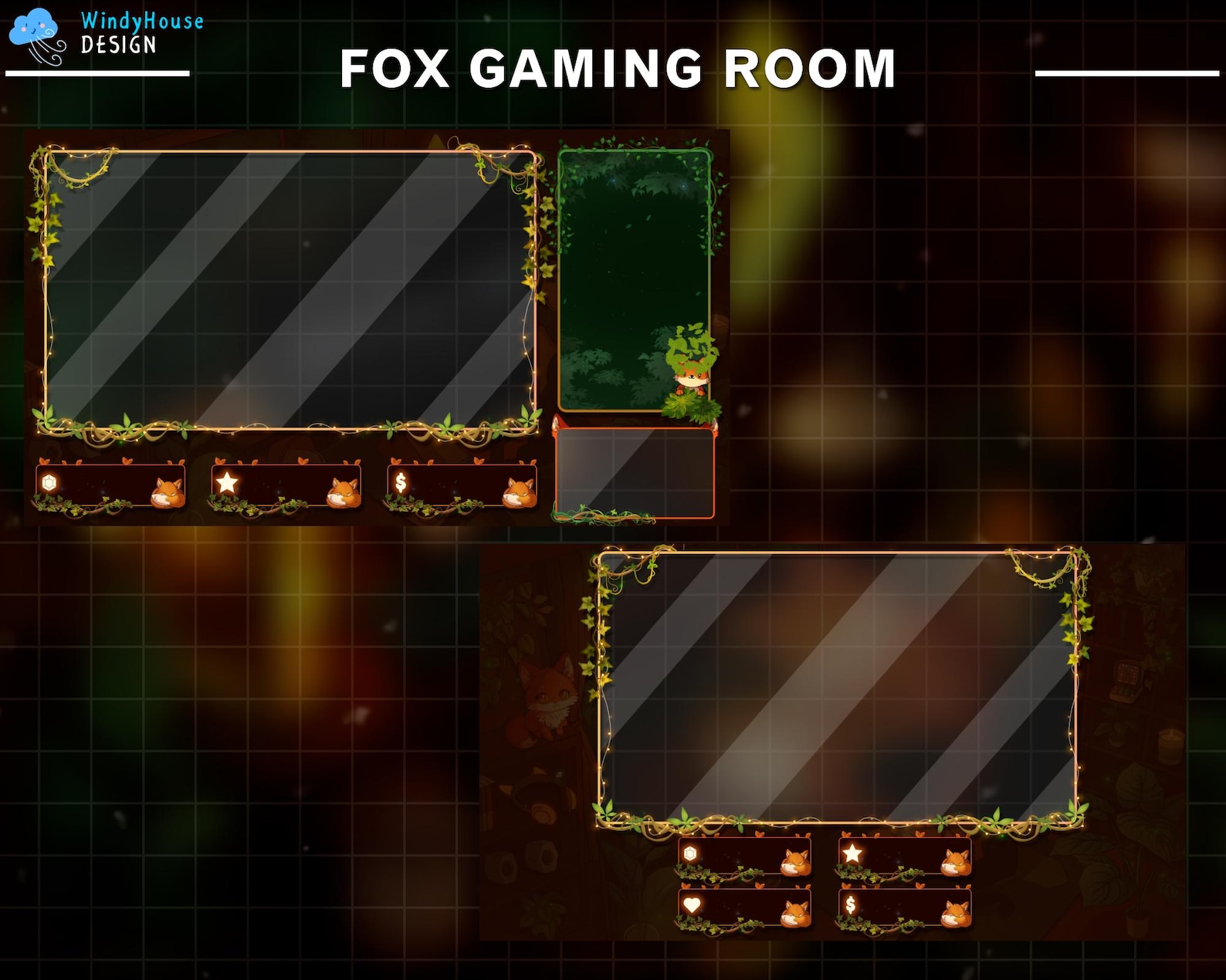 Cozy Fox Gaming Room Twitch Stream Package, Animated Overlay Set With ...