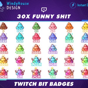 30x Funny Shit Twitch Bit Badges, Complete Twitch Bit Badges Set ...