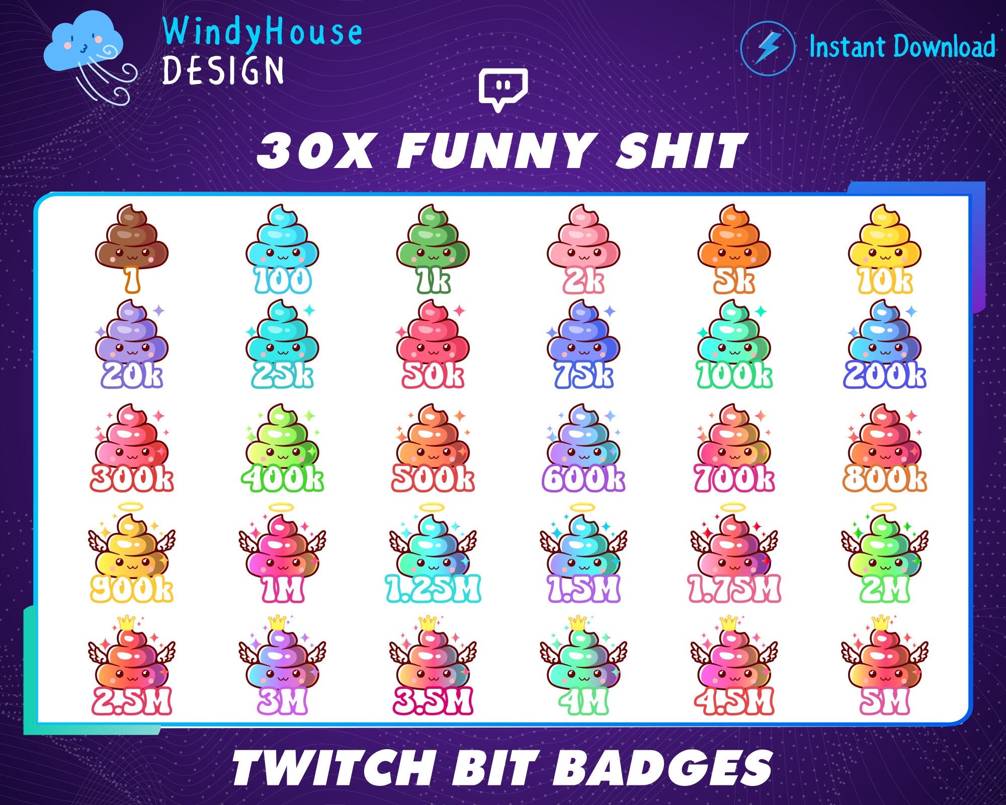 30x Funny Shit Twitch Bit Badges, Complete Twitch Bit Badges Set ...