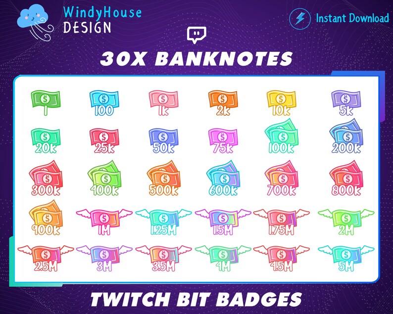 30x Moneys Twitch Bit Badges Coin Twitch Bit Badges Set - Etsy