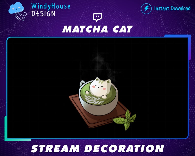 Animated Cute Matcha Cat Stream Decoration, Kitty Cat Twitch, Kawaii ...