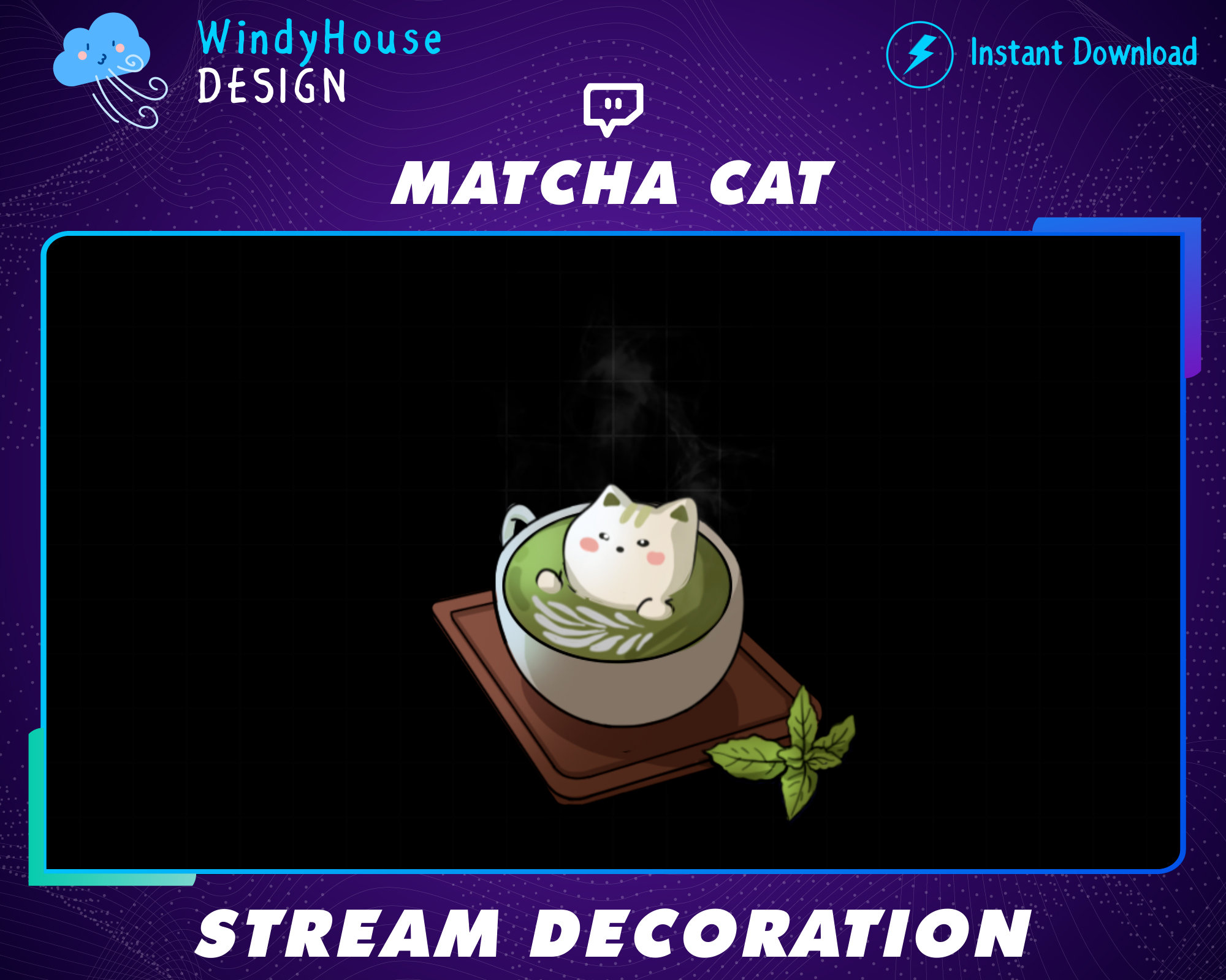 Animated Cute Matcha Cat Stream Decoration, Kitty Cat Twitch, Kawaii ...