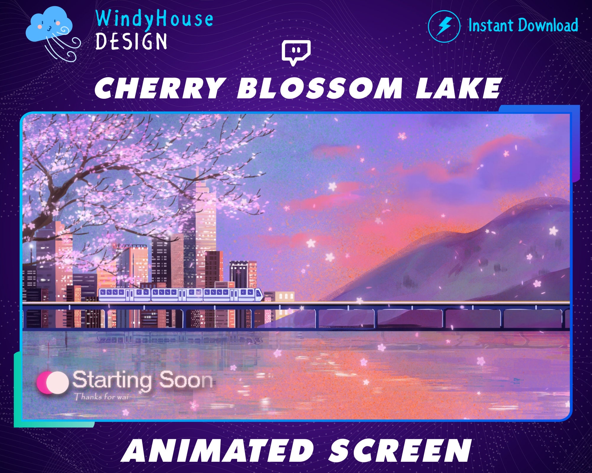 ANIMATED Cherry Blossom Lake Twitch Stream Screens, Sakura Twitch ...