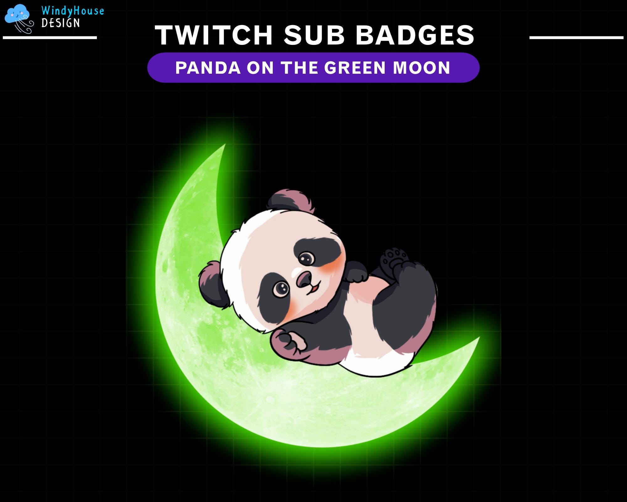 Panda Green Moon Twitch Sub Badges/ Panda Twitch Sub Badges Set/ Twitch ...