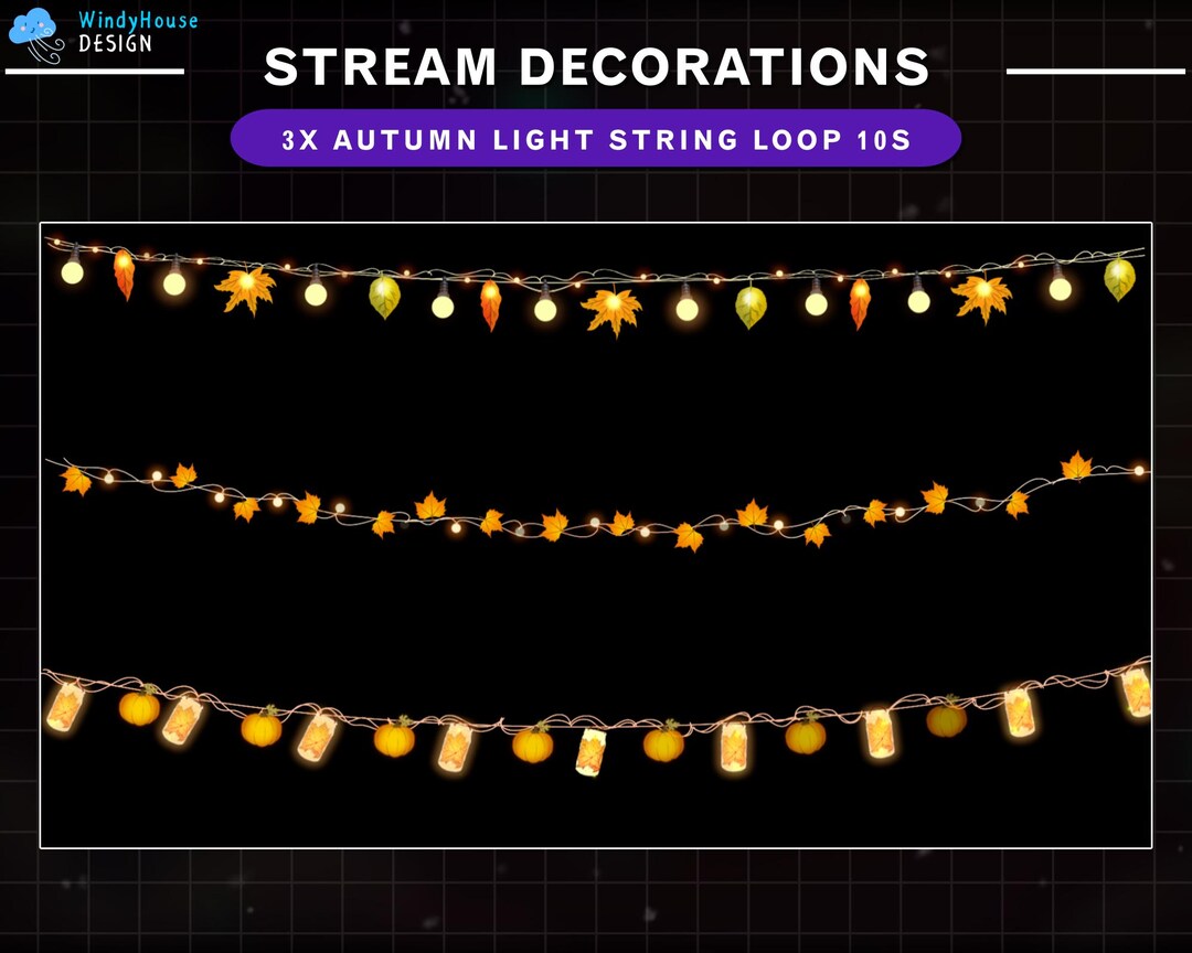 3x Animated Autumn Lights String Stream Decoration, Maple Leaf Overlay ...