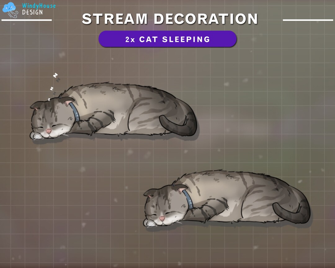2x Animated Cute Cat Sleeping Stream Decoration, Kitty Cat Twitch ...