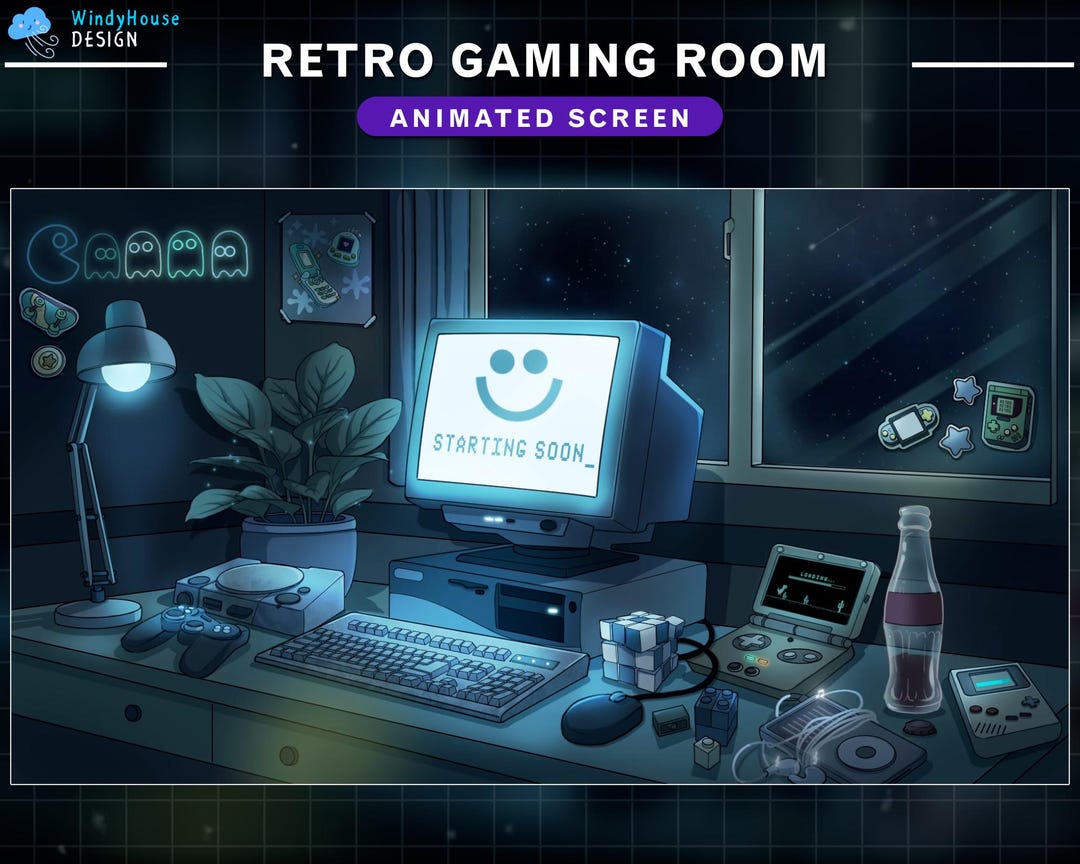 Animated Stream Overlay Retro Gaming Room Blue Theme, Cozy Twitch ...