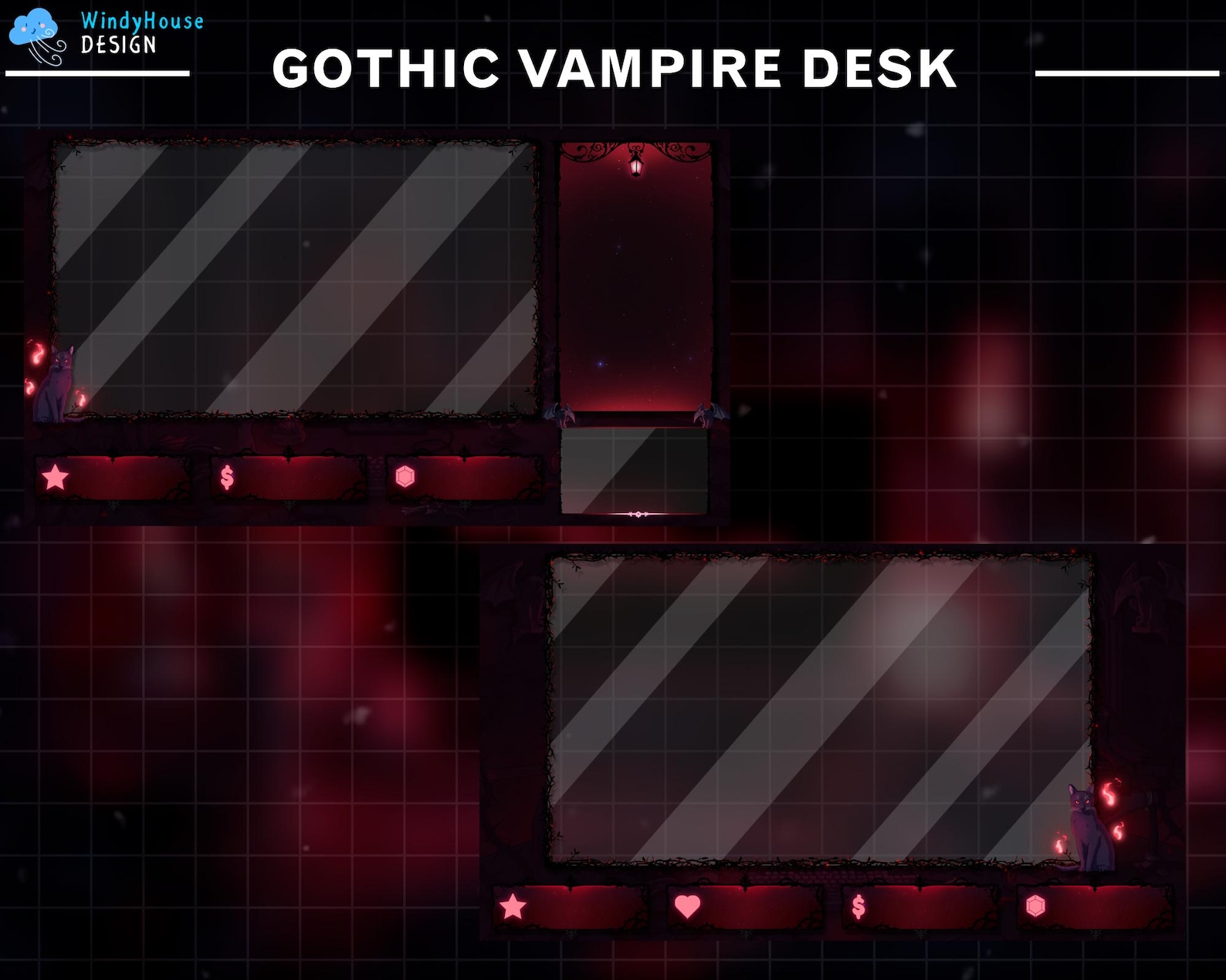 Animated Halloween Vampire Desk Stream Package, Gothic Twitch Overlay ...