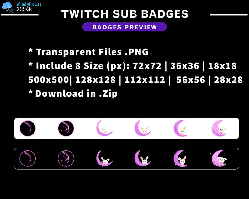 Moon Witchy Rabbit Twitch Sub Badges, Cute Magical Bunny Evolution ...