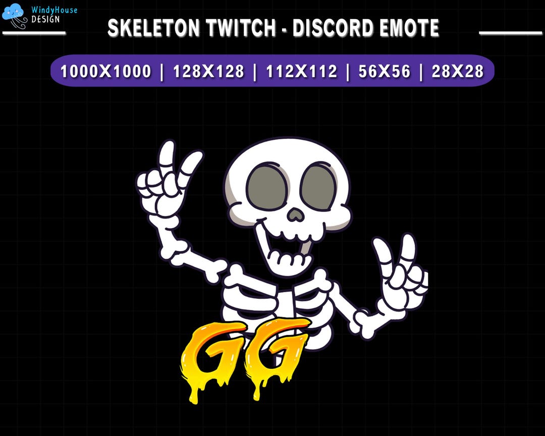 Animated Twitch Emote Skeleton GG, Halloween Discord Emotes, Cute Bone ...