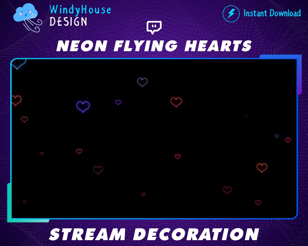 2x Animated Stream Decoration Neon Heart Overlay, Valentine's Overlay ...