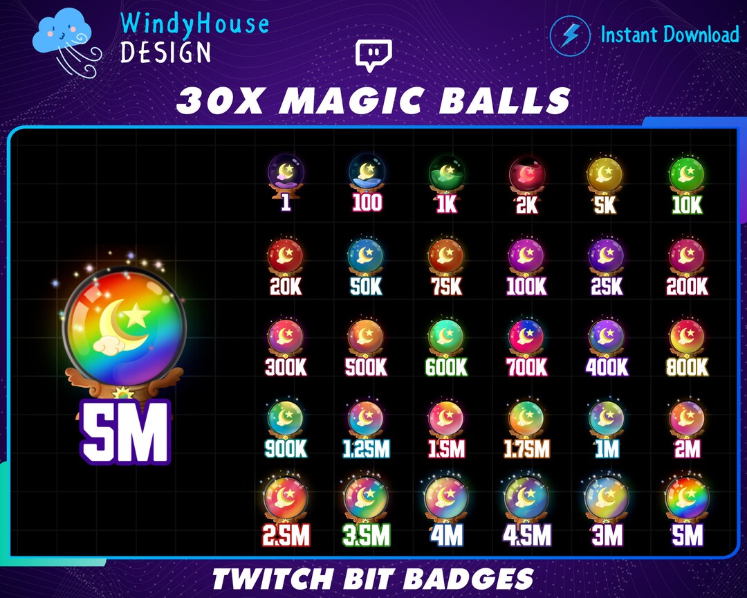30x Magic Balls Bit Badges / Complete Twitch Bit Badges Set/ Twitch ...