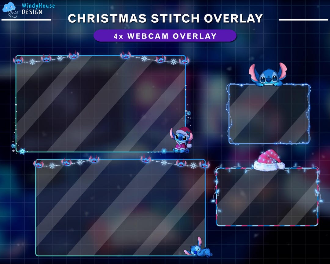 Animated Christmas Stitch Webcam Overlays, Xmas Cute Webcam for Stitch ...