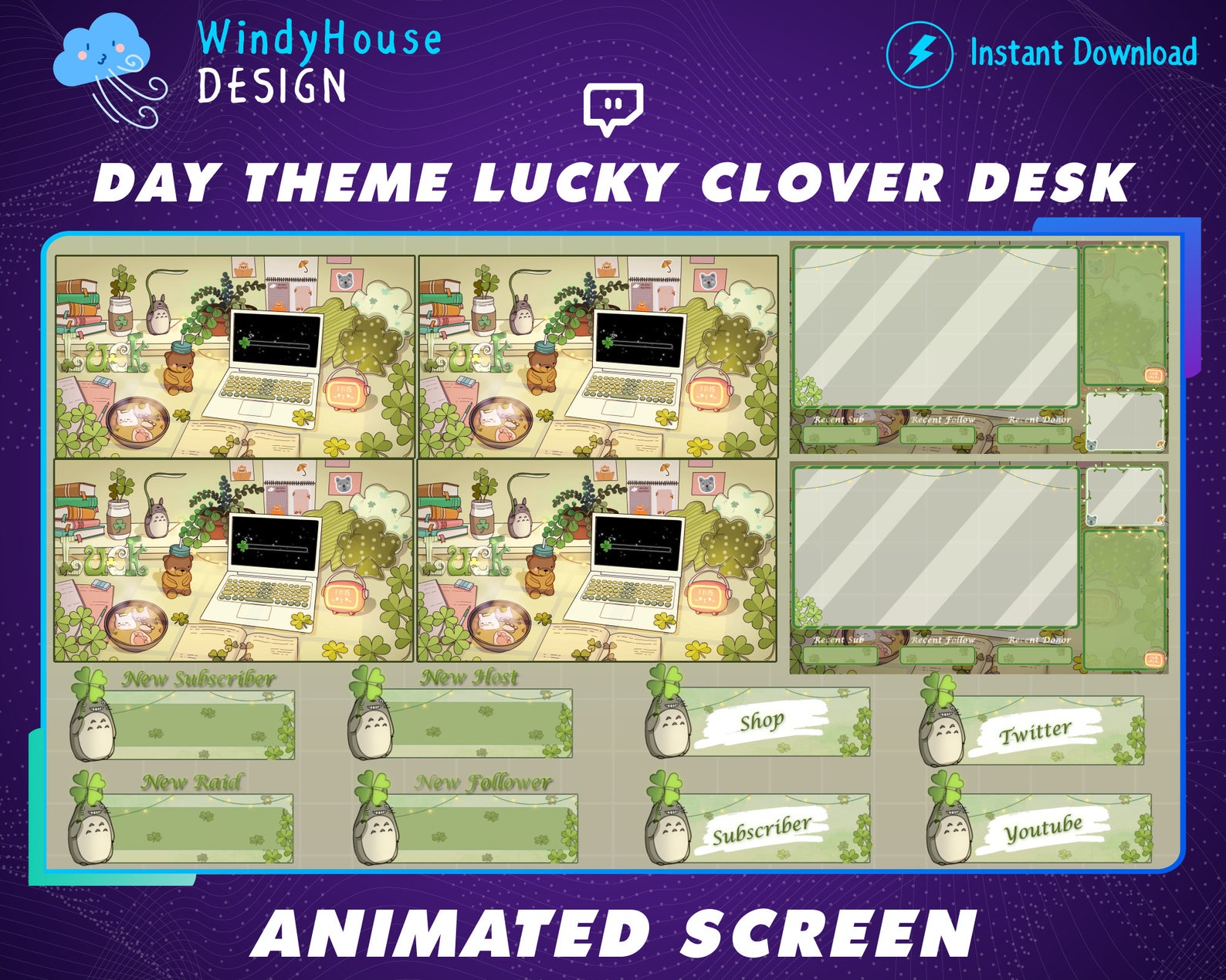 Cozy Twitch Overlay Stream Package Clover Lofi Desk Stream - Etsy