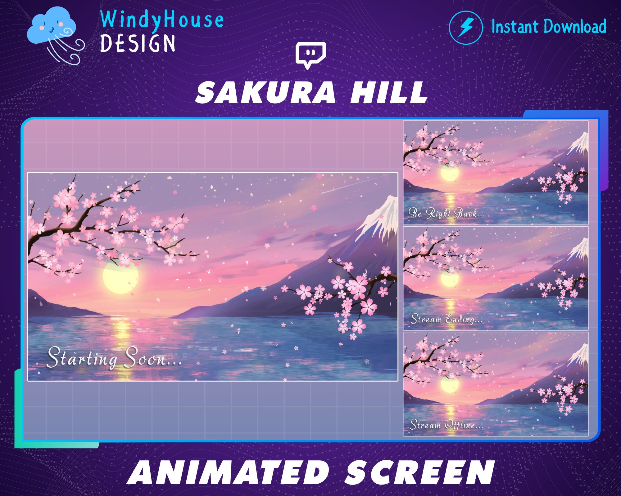 ANIMATED Sakura Hill Twitch Stream Screen, Sakura Twitch Overlays ...