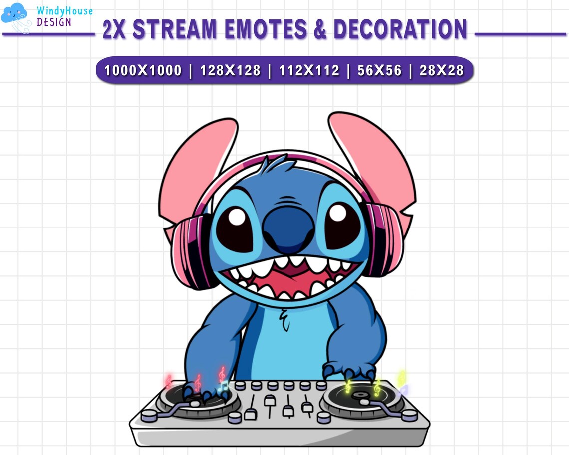Animated DJ Stitch Twitch Emote, Cute Stitch Stream Emote, Discord ...