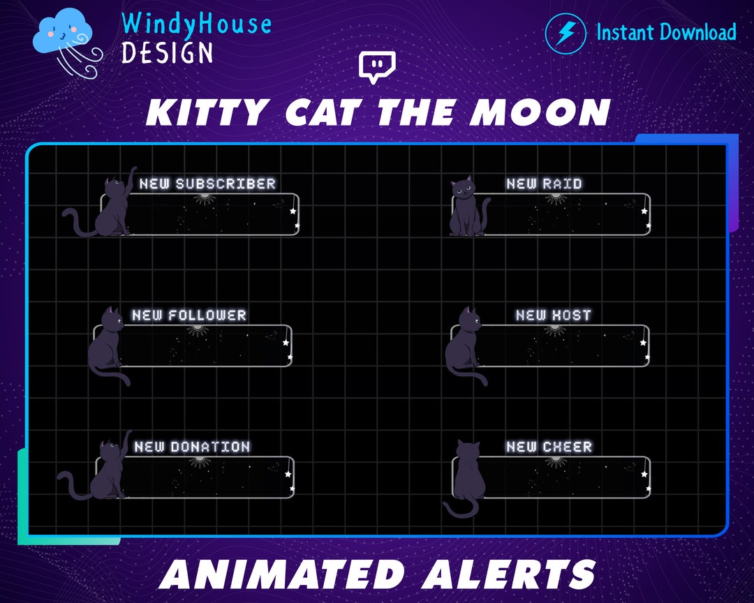 Black Cat Twitch Alerts/ Cat Twitch Overlays, Streamer Graphics, Moon ...