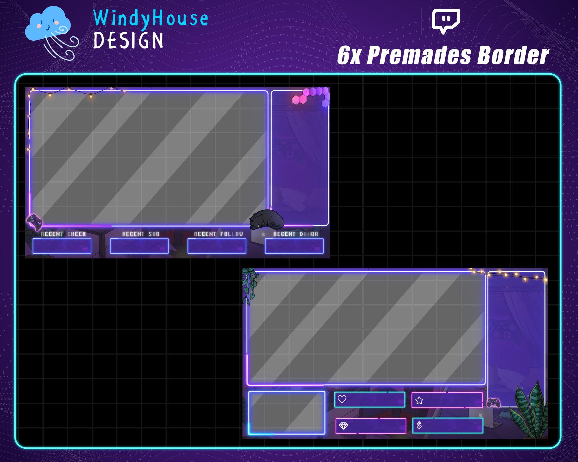 Animated Gaming Room Twitch Stream Package, Cozy Bed Room Twitch ...