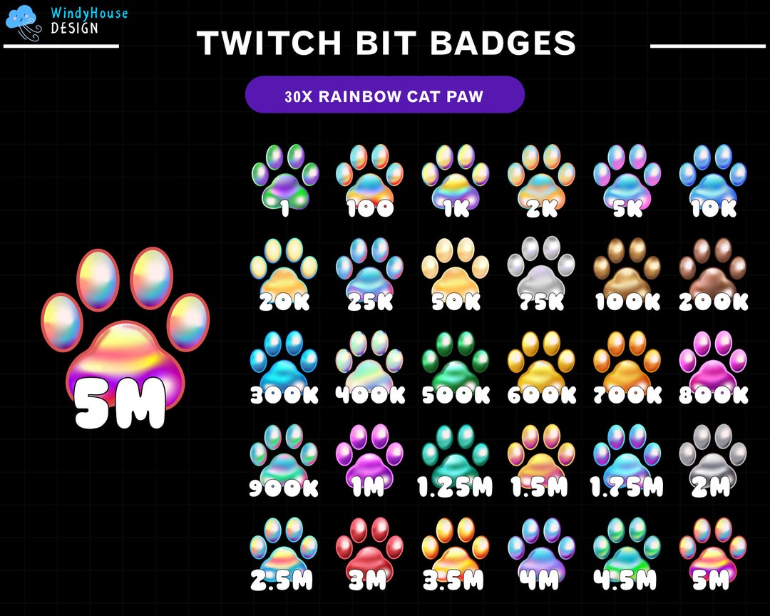 30x Paw Cat Twitch Bit Badges, Paw Bit Tier Badges, Number Twitch Bit ...