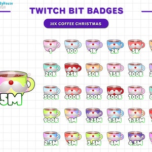 Full Set 30 Winter Coffee Cups Twitch Bit Badges / Christmas Twitch Bit ...