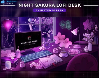 Animated Twitch Screens Cherry Blossom PC Room, Aesthetic Lo-fi Pink ...