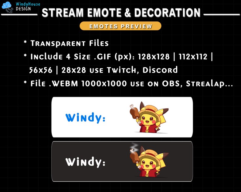 Animated Twitch Emote Straw Hat Pikachu, Cute Pikachu Stream Decoration ...