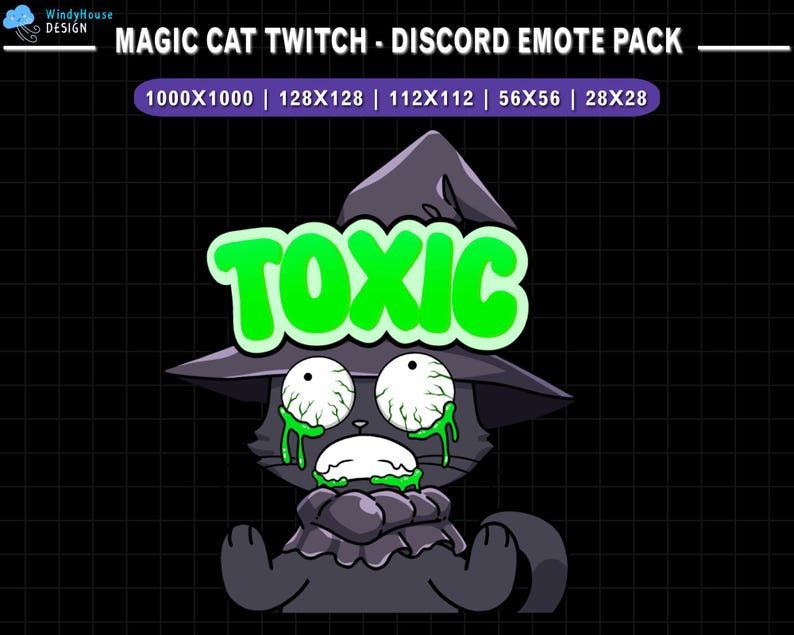 10x Animated Twitch Emotes Cute Black Cat, Witch Cat Emote Pack for ...