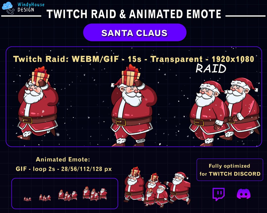 Animated Santa Claus Running Twitch Raid Alert Pack, Christmas Raid GIF ...