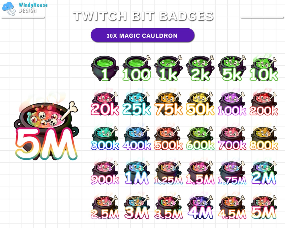 30x Magic Cauldron Twitch Bit Badges, Skull Sub Badges for Streamers ...