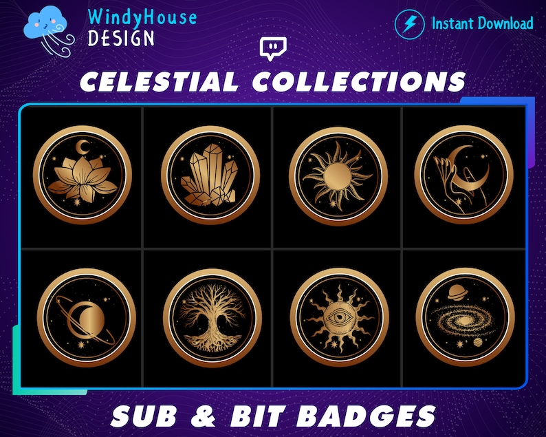 Celestial Collections Crystal Twitch Sub Badges Bit Badges - Etsy