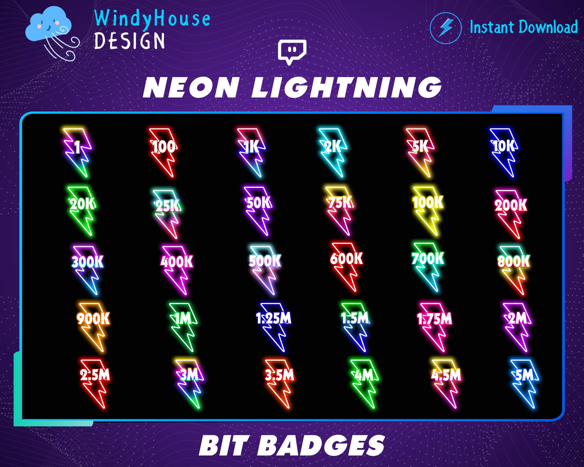 30x Lightning Bit Badges/ Complete Twitch Bit Badges Set/ - Etsy