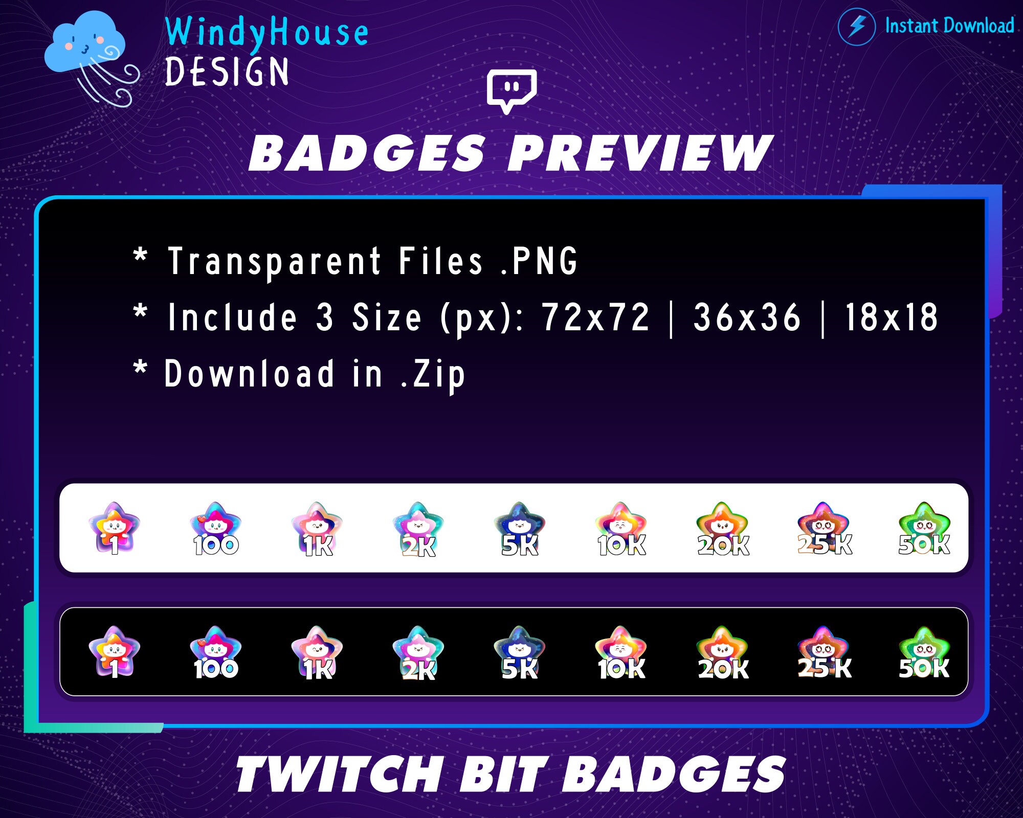 30x Cute Stars Twitch Bit Badges Star Bit Tier Badges Number - Etsy