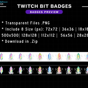 Set of 30 Colorful Crystal Twitch Bit Badges, Colorful Gem Twitch Bit ...