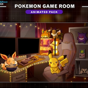 Animated Stream Package Pokemon Game Room, Cozy Aesthetic PC Room Setup ...