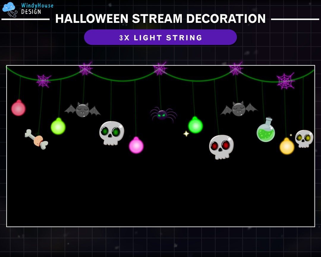 3x Halloween String Lights Twitch Stream Decoration With Bat, Skull ...