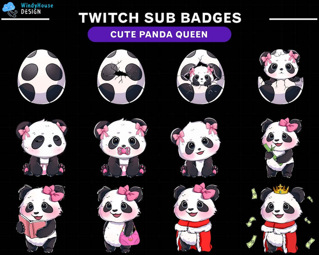 Cute Panda Queen Twitch Sub Badges/ Panda Twitch Sub Badges Set/ Kawaii ...