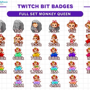 Cute Monkey Queen Twitch Bit Badges/ Monkey Twitch Bit Badges Set ...