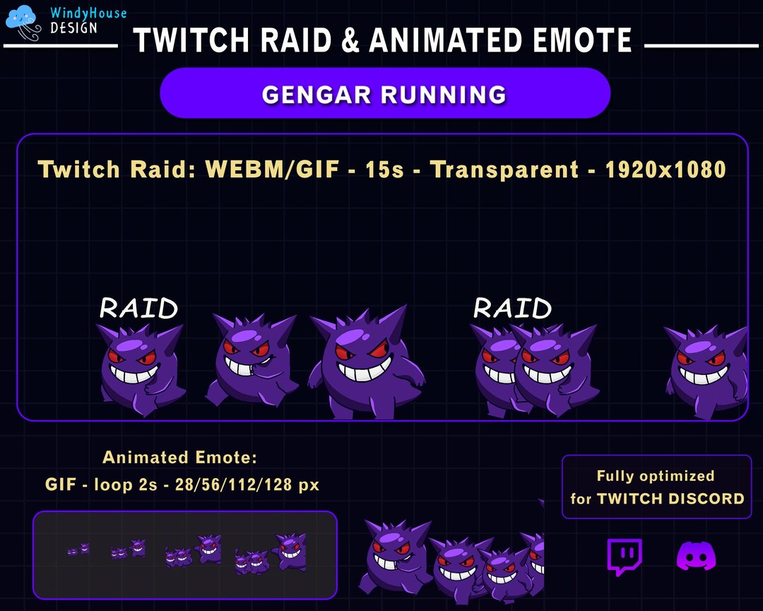 Animated Gengar Running Twitch Raid Alert, Gengar Twitch Emote, New ...