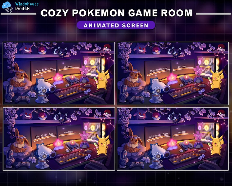 Cozy Cherry Blossom Gaming Room Animated Twitch Screens, Cute Animals ...
